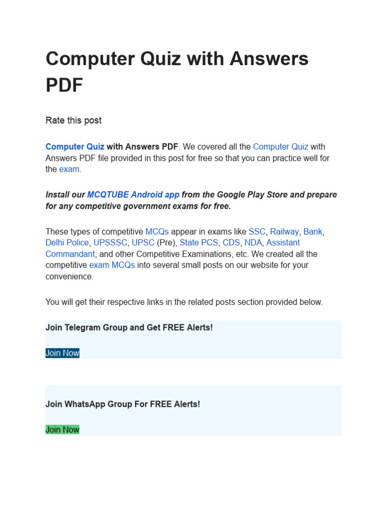Computer Quiz With Answers PDF | PDF | Input/Output | Bios