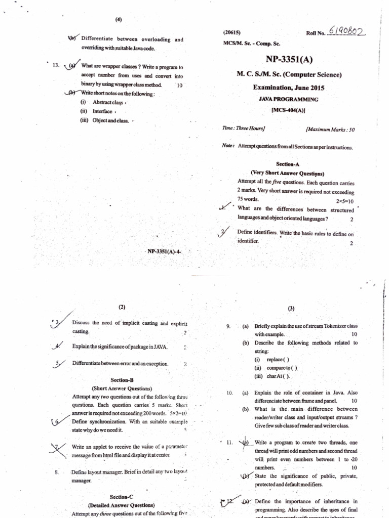 MSC Java Papers | PDF