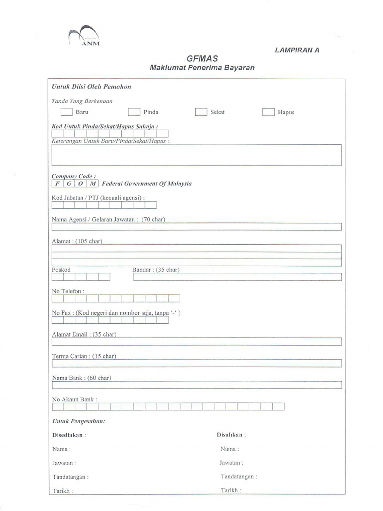 Borang Wujud Kod Vendor Espkb Pdf