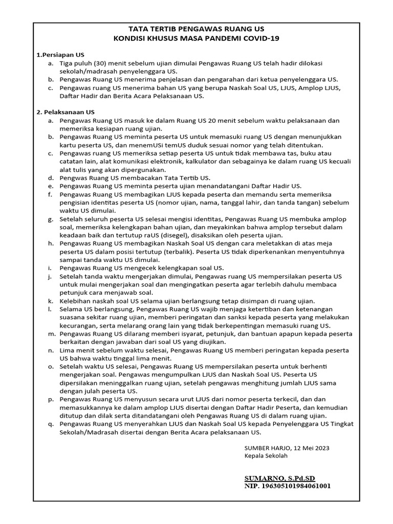 Tata Tertib Pengawas Ruang Us | PDF