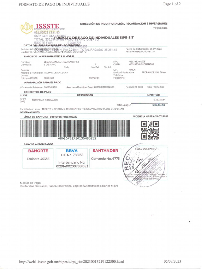Pago Issste | PDF