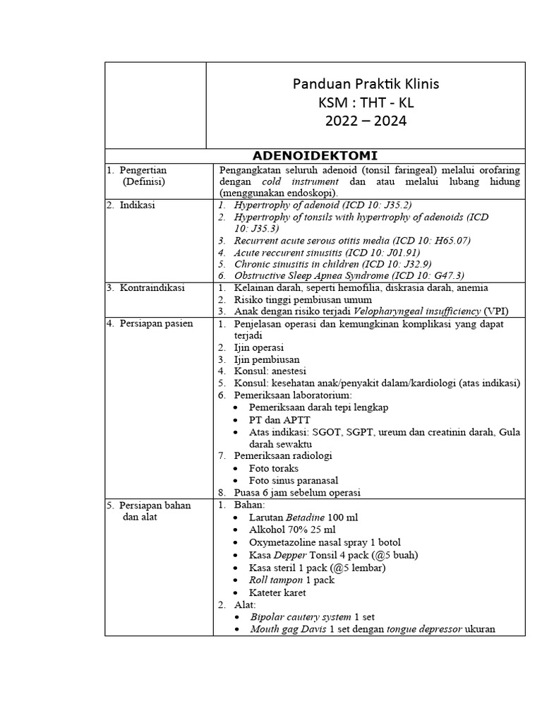 Panduan Adenoidektomi THT 2022-2024 | PDF | Pengembangan Diri ...