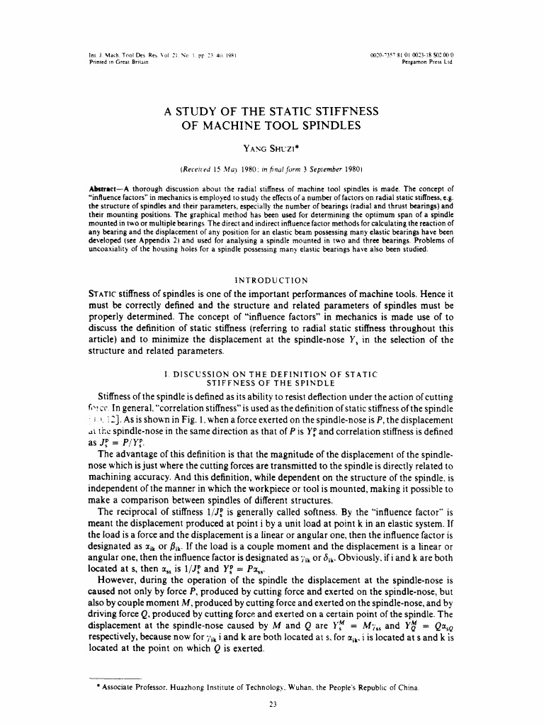 Static Stiffness of Machine Tool Spindles | PDF | Stiffness ...