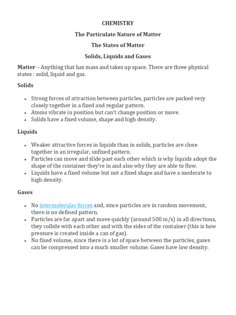 Notes 1 - Particulate Nature of Matter | PDF | Science & Mathematics ...