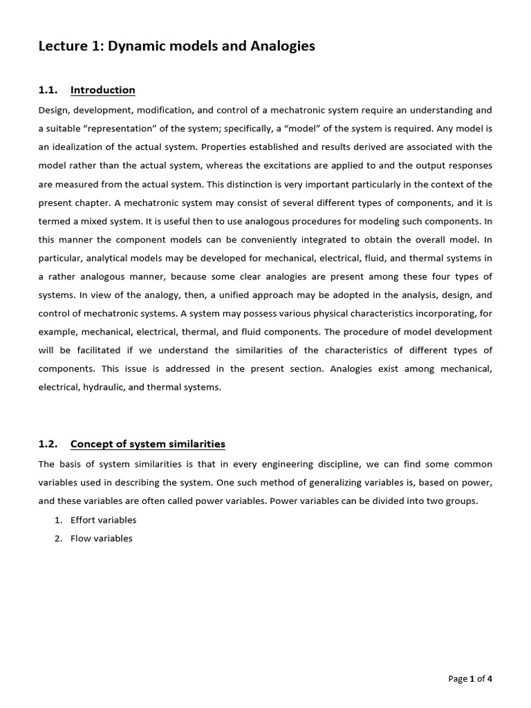 L1 - Dynamic Models and Analogies | PDF | Fluid Dynamics | System