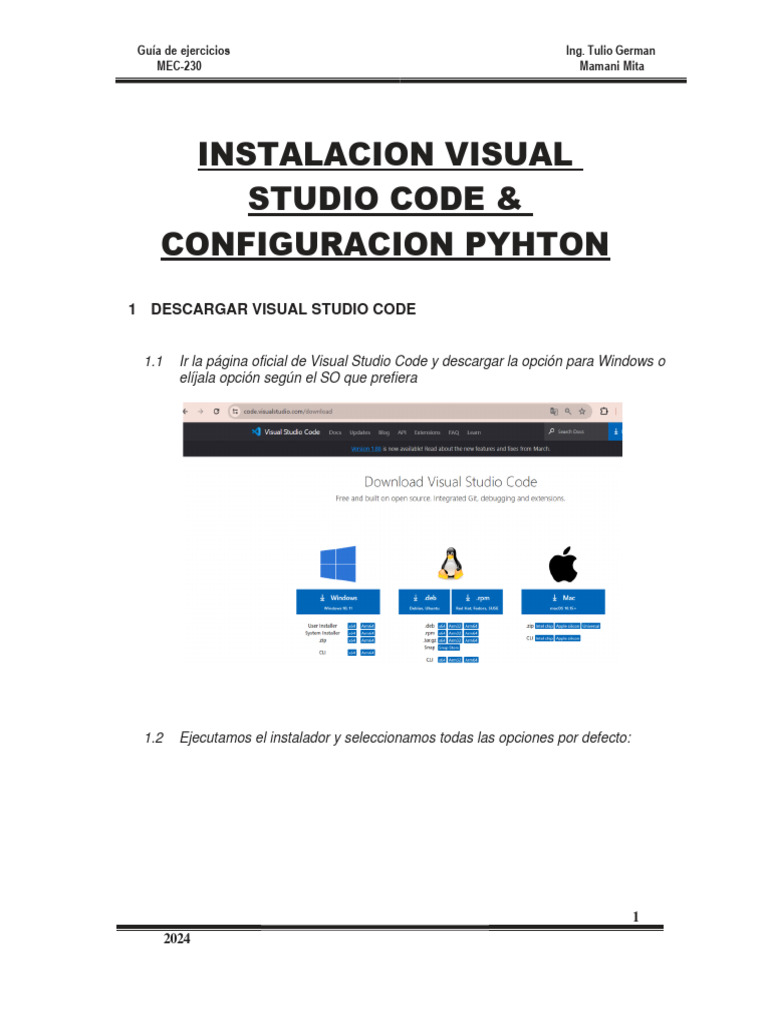 01.GuiaioInstalacionVisualStudioCodePython | PDF | Python (lenguaje de programación) | Software