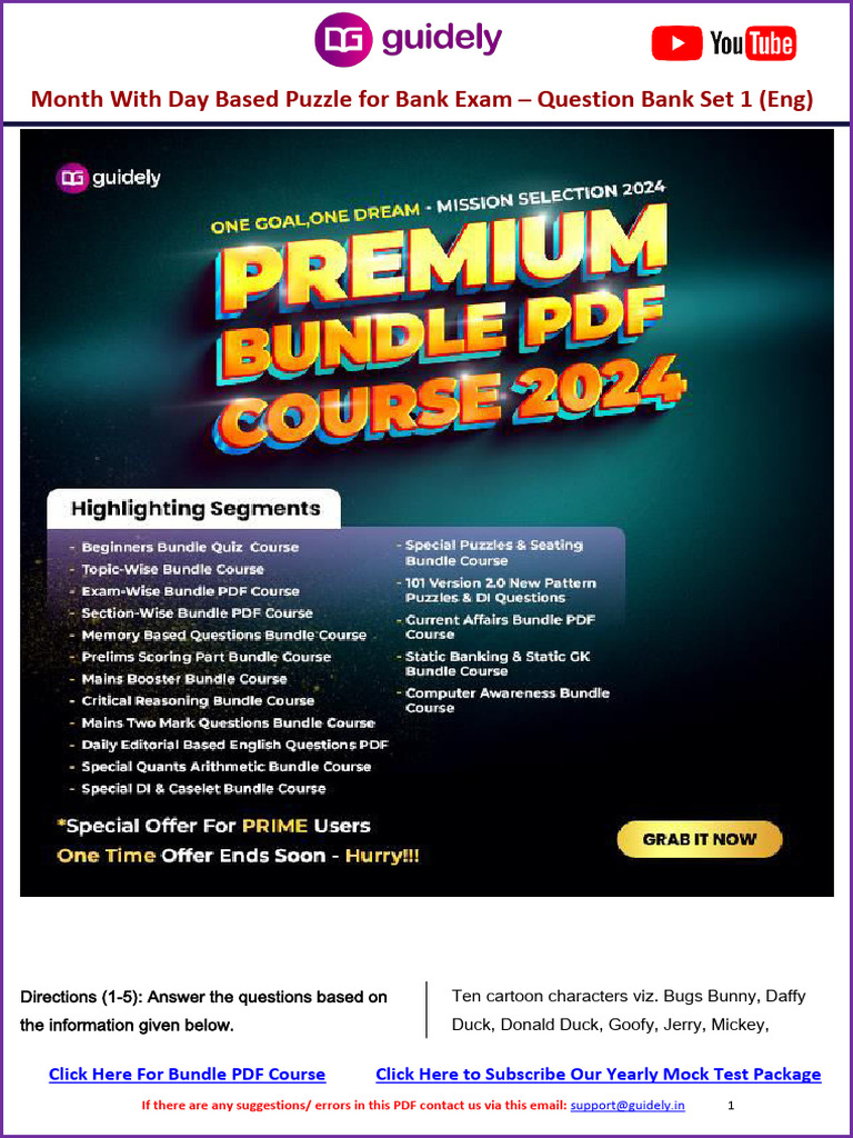 Month With Day Based Puzzle For Bank Exam - Question Bank Set 1 (Eng) | PDF