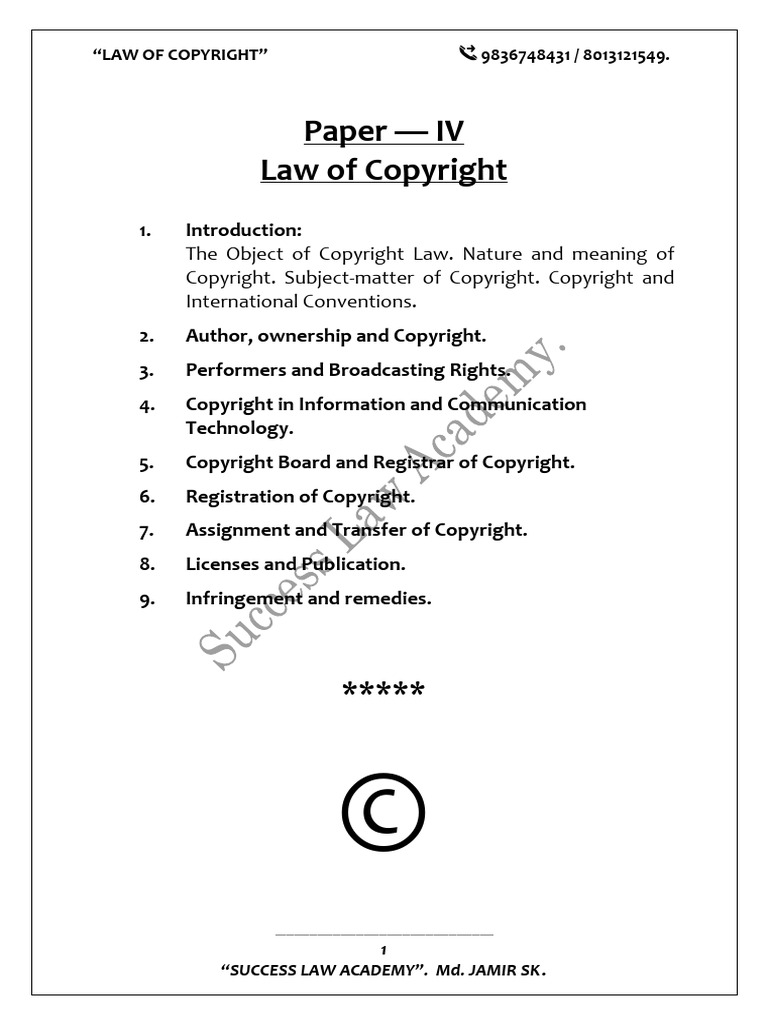 Law of Copyright | Download Free PDF | Copyright | Copyright Infringement