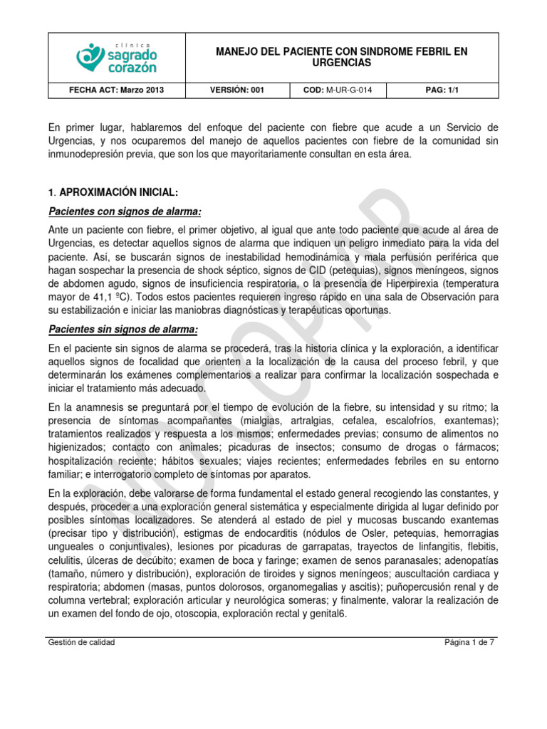 014 Manejo Del Paciente Con Sindrme Febril en Urgencias | PDF | Fiebre ...