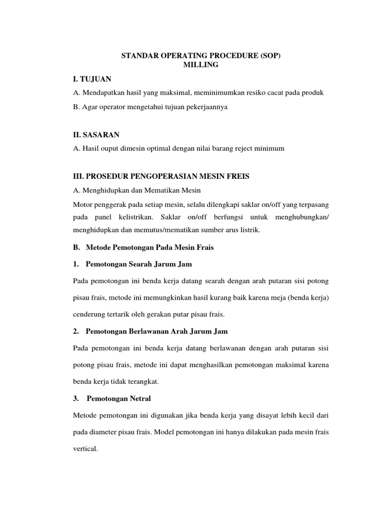 Standar Operating Procedure Milling | PDF