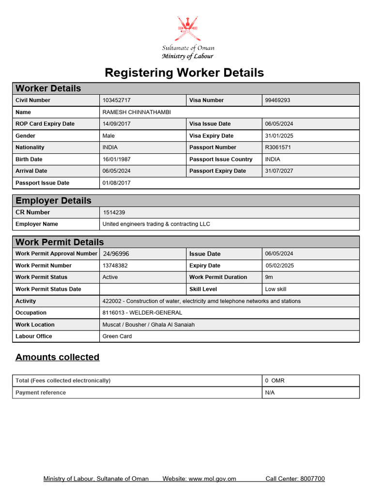 Work Permit Certificate Ramesj | PDF | Travel Visa | Immigration