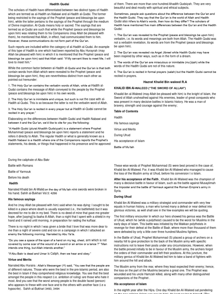 Islamic Studies Class 7 Helping Notes | PDF | Muhammad | Hadith