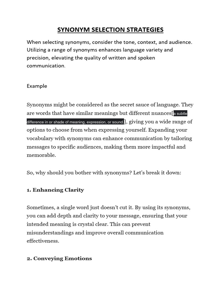 Effective Synonym Selection Strategies | PDF | Communication | Vocabulary