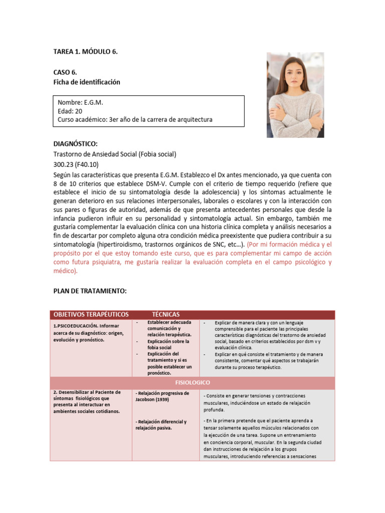 Tarea 1. Modulo 6 Plan TX Ansiedad Social | Descargar gratis PDF | Ansiedad | Trastorno mental