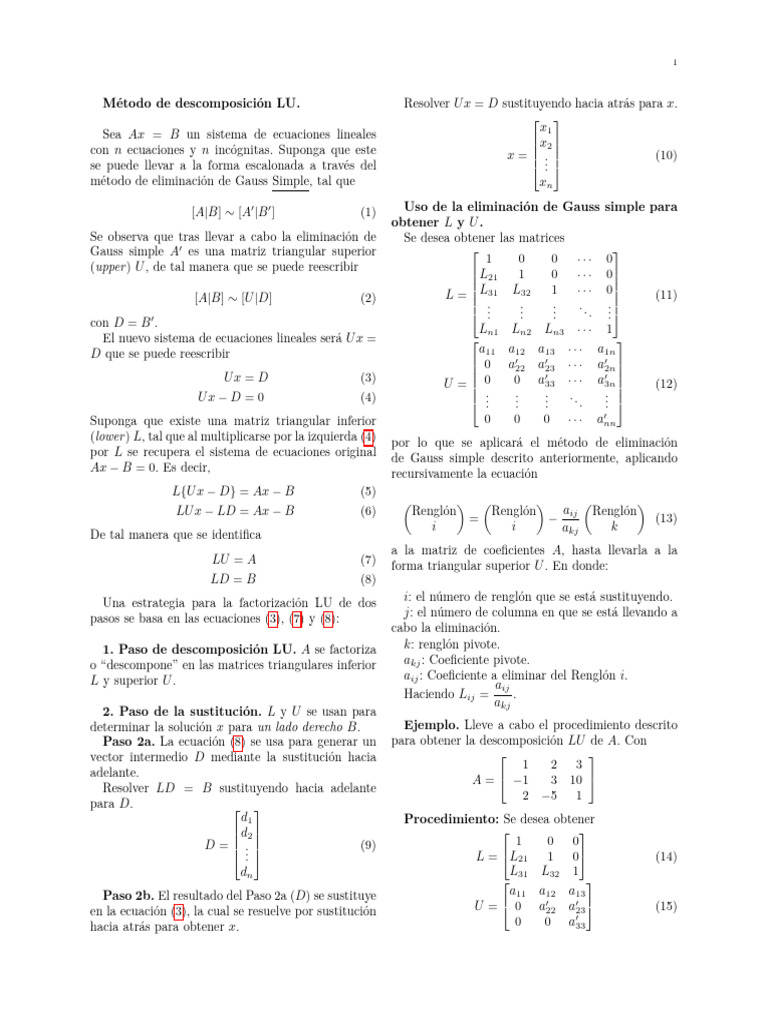 Método de Descomposición LU | PDF | Algoritmos | Teoría de la matriz