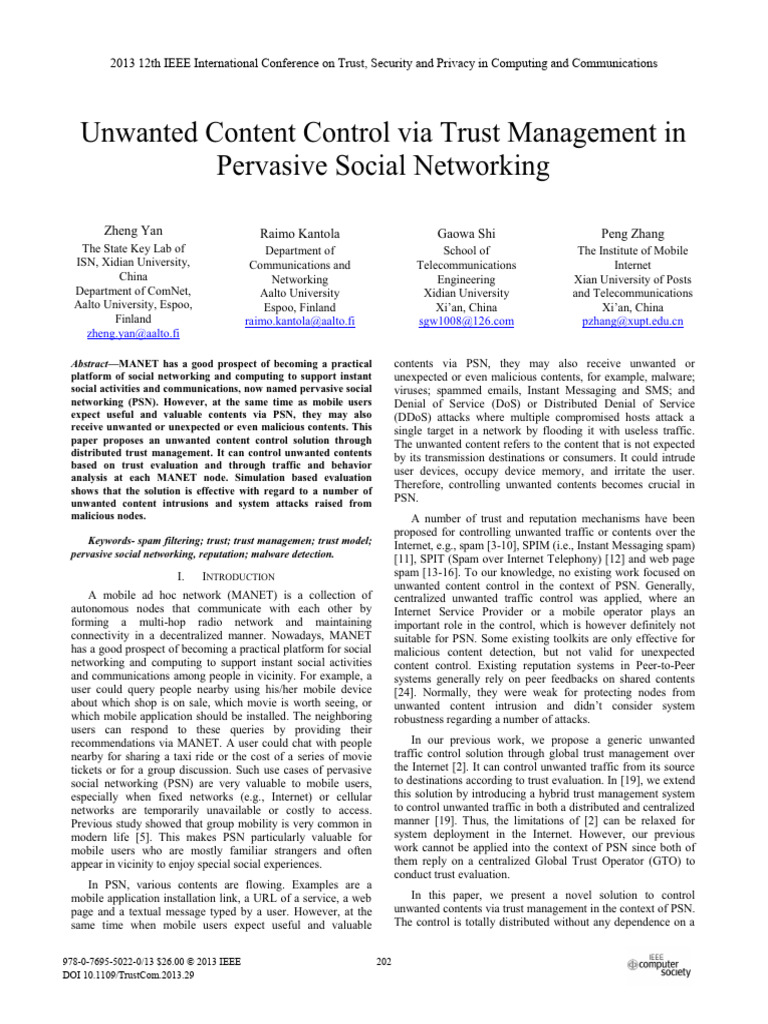 unwanted content in manet | PDF | Wireless Ad Hoc Network | Spamming