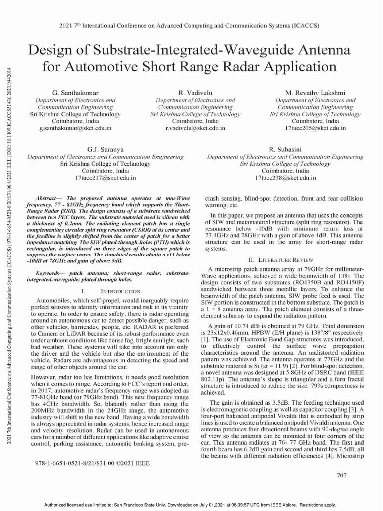 Automotive Radar Antenna Design | PDF | Antenna (Radio) | Radar