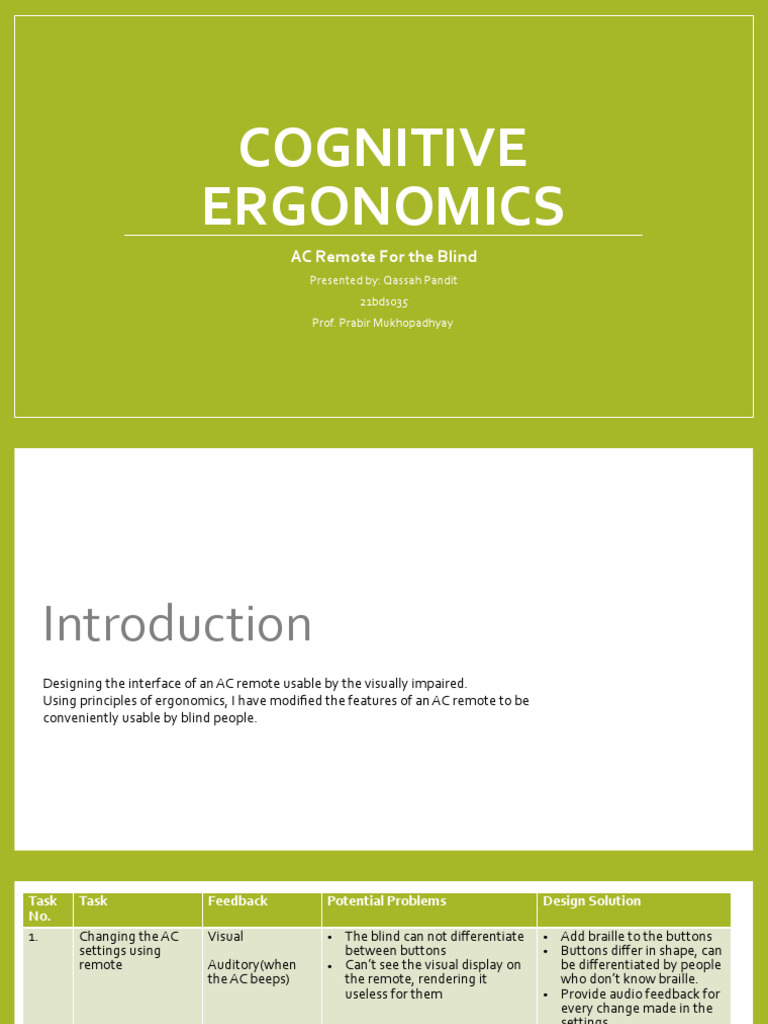 Ergonomic - AC - Remote - For The Blind | PDF | Visual Impairment | Timer