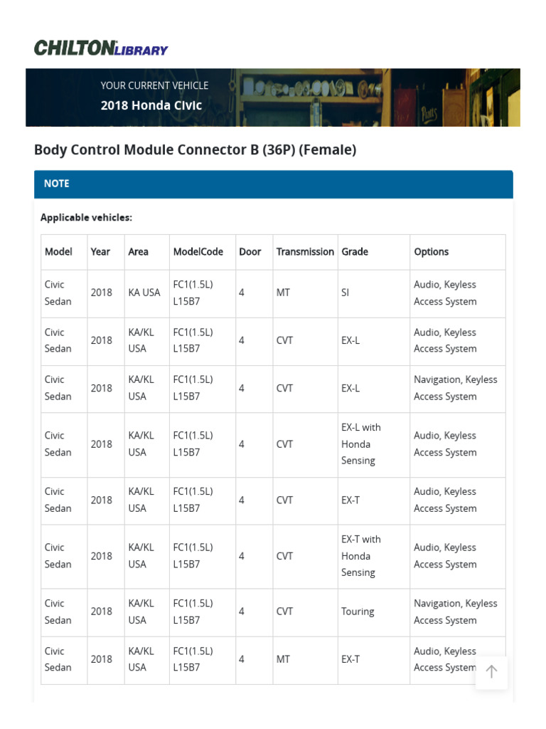 2018 Honda Civic Body Control Module Connector B | PDF | Vehicle ...