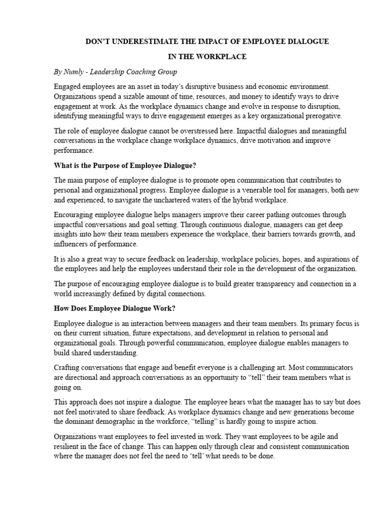 Dialogue in The Workplace | PDF | Employment | Communication