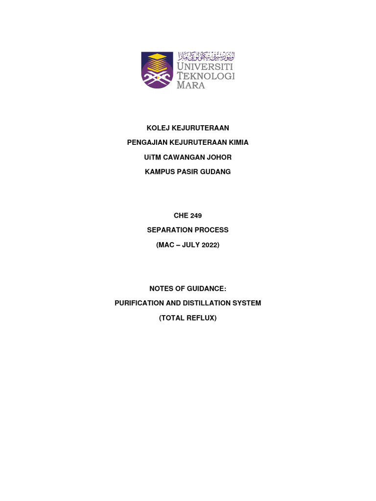 LAB 2 DISTILLATION COLUMN TOTAL REFLUX (For Students) | PDF ...