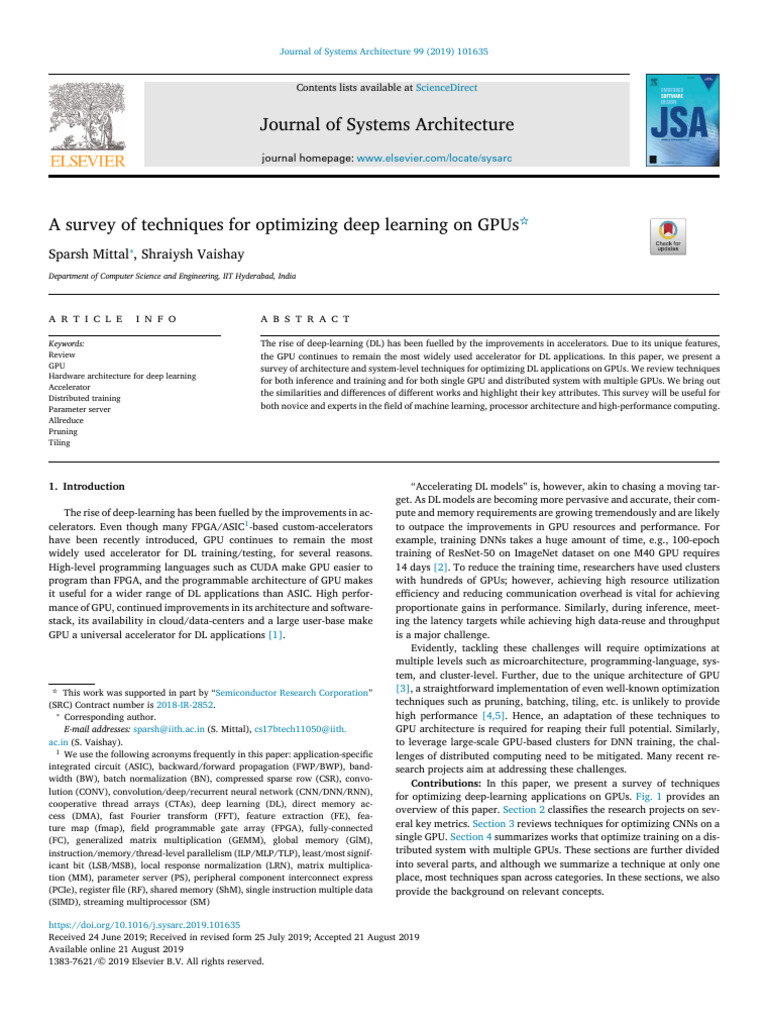 Sparsh Mittal - A Survey of Techniques For Optimizing Deep Learning On GPUs | Download Free PDF ...