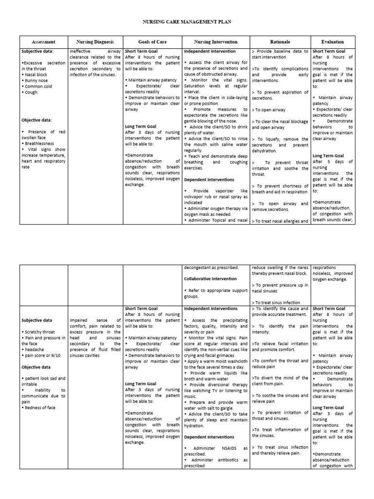 Nursing Care Management Plan | Download Free PDF | Breathing ...