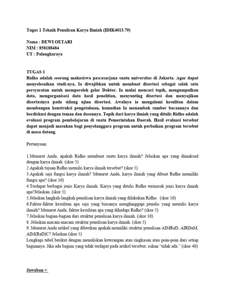 Tugas 1 TPKI, Dewi Oetari 858188484 | PDF