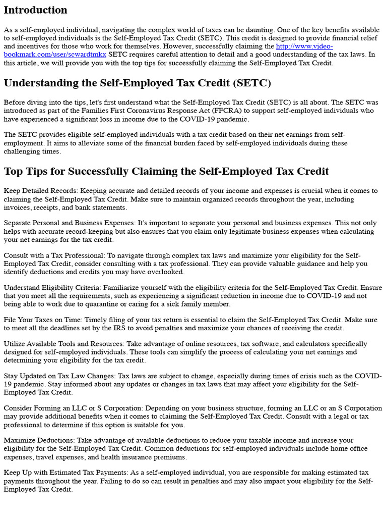 Top Tips For Successfully Claiming The Self-Employed Tax Credit 188127 ...