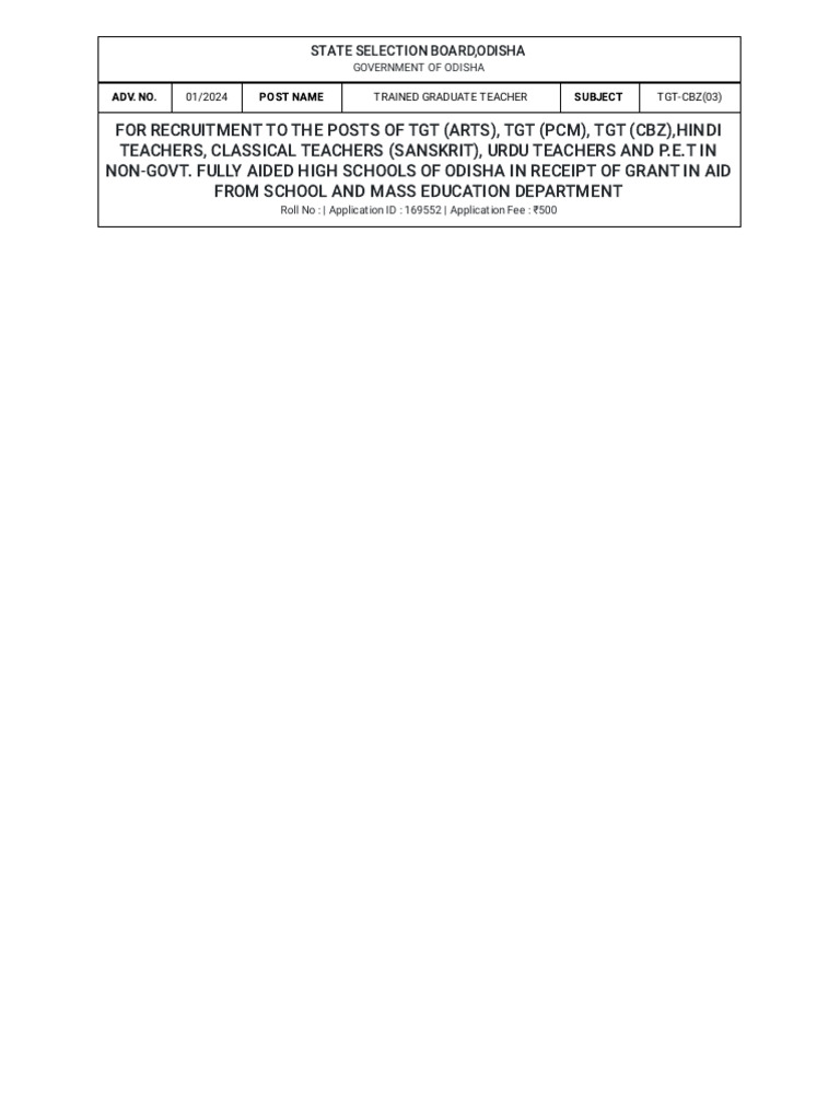 State Selection Board - Government of Odisha | PDF