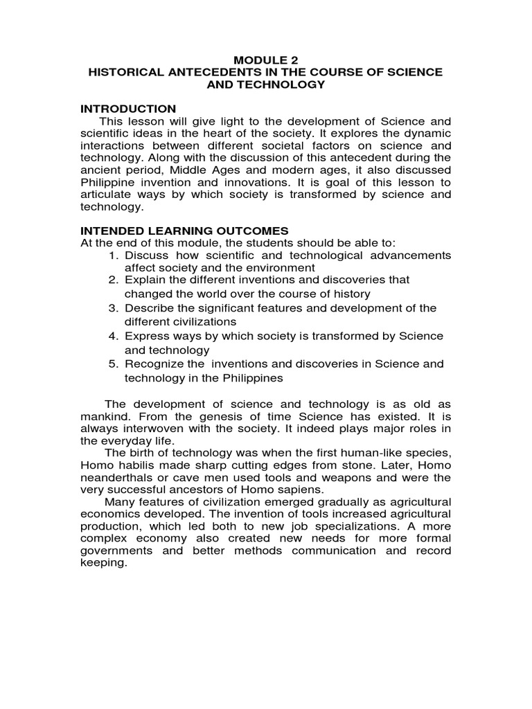 Sts Module 2 Historical Antecedents in The Course of Science and ...