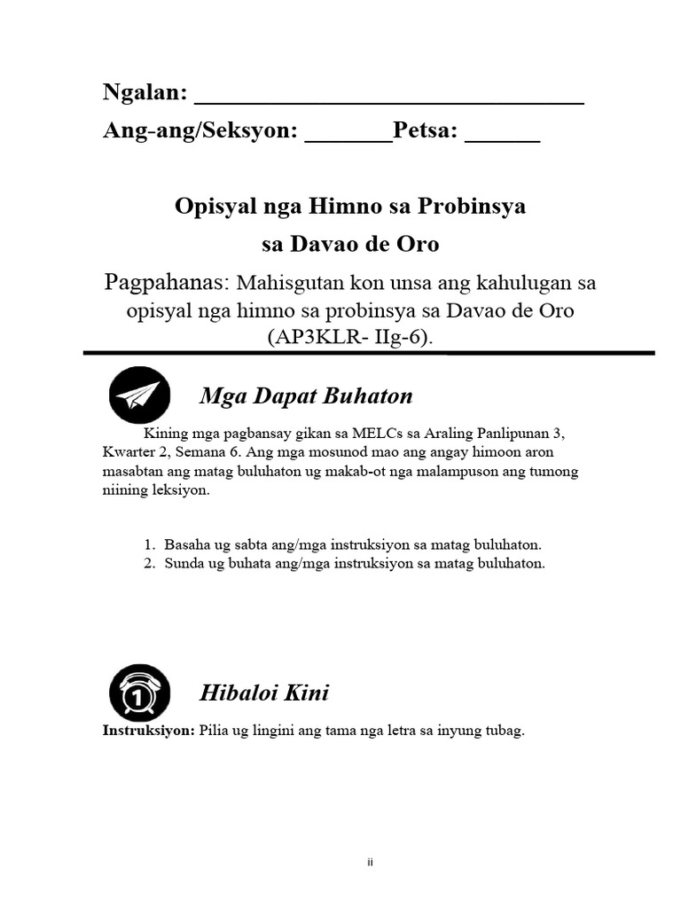 Activity Sheets Araling Panlipunan 3 q2 w6 Faith T. Jitotowani | PDF