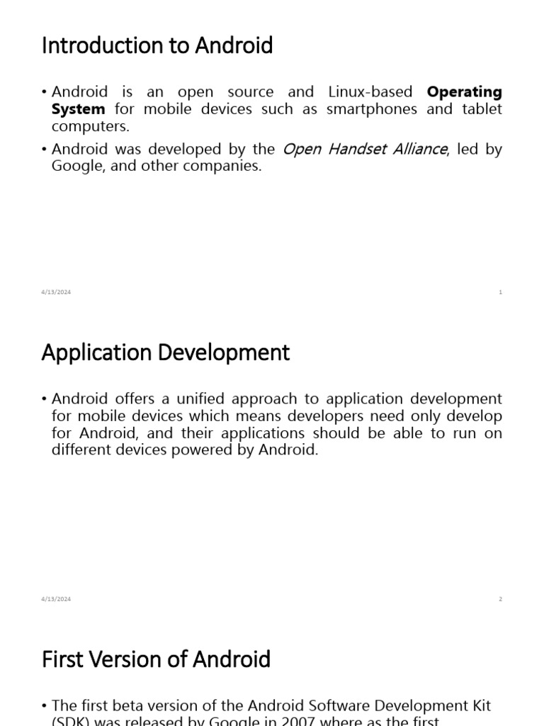 Unit 1introductiontoandroidautosaved 240413083946 731dd32c | Download Free PDF | Android ...