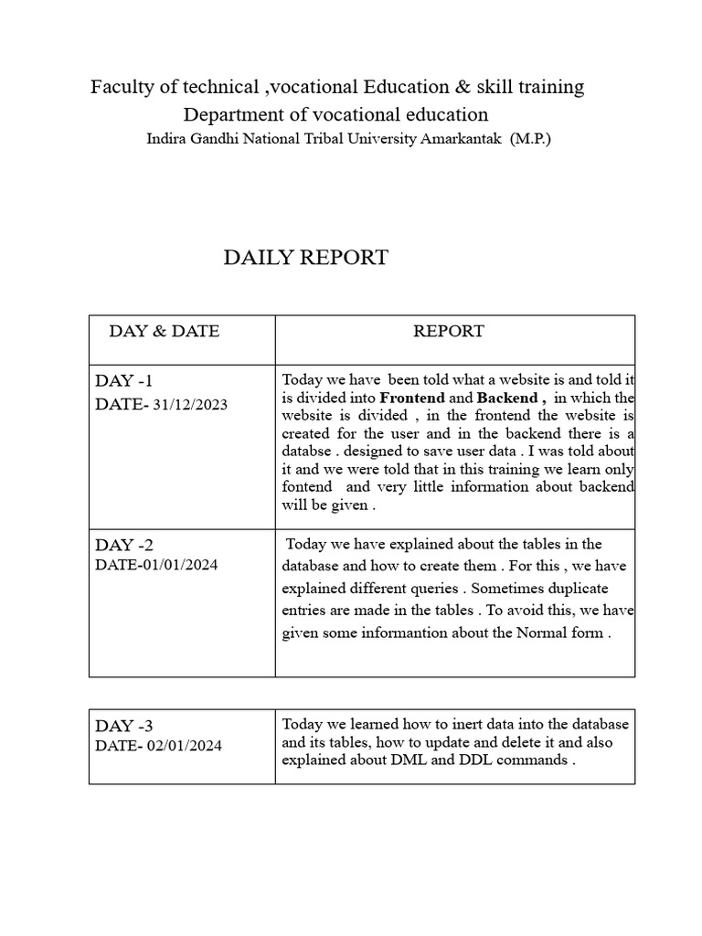 Project Daily Report | PDF | Html Element | Bootstrap (Front End Framework)