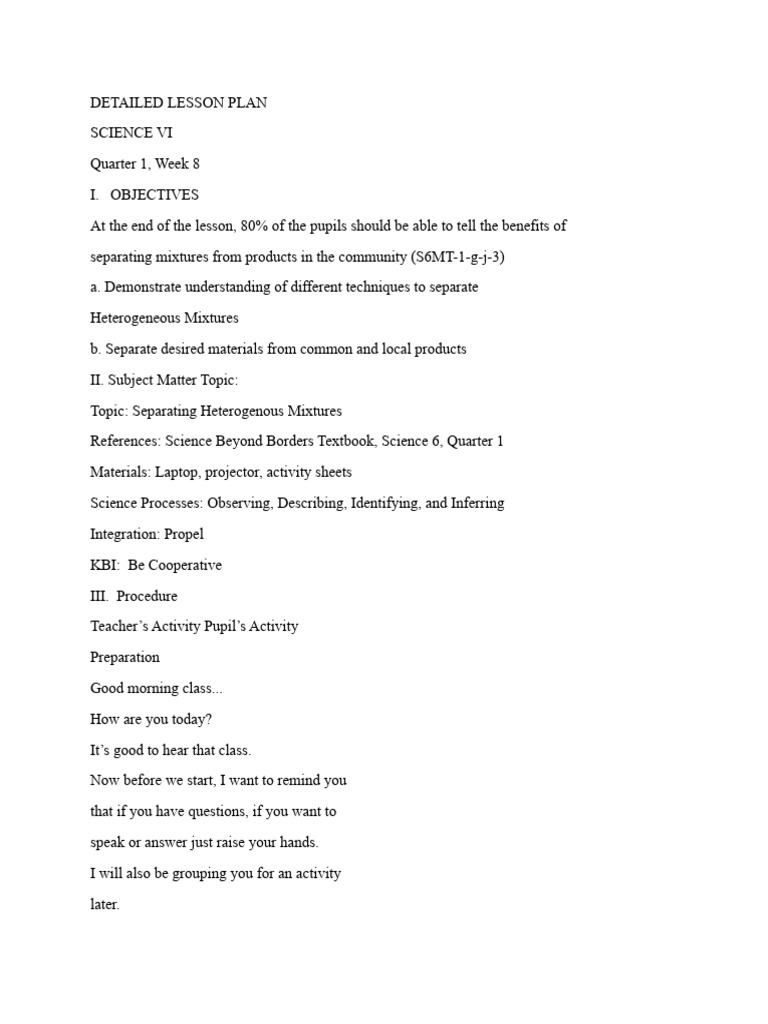 Sci6 Q1 Cot | PDF | Teachers | Cognition