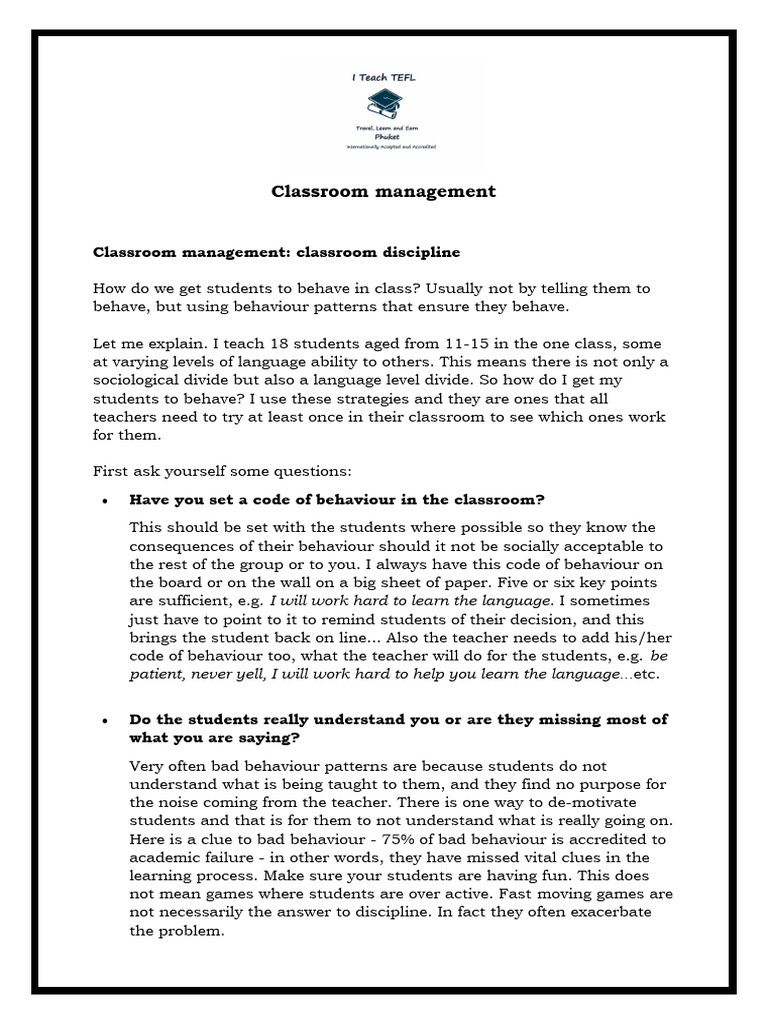 Module 15 Classroom Management | PDF | Learning | Classroom Management