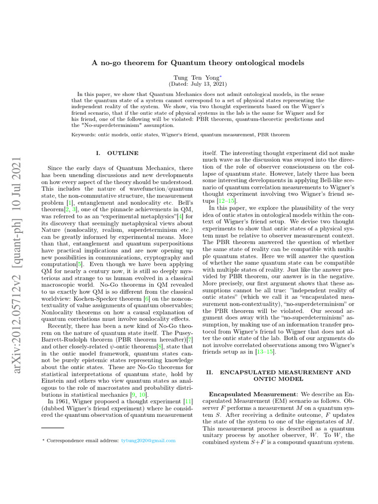 A No-Go Theorem For Quantum Theory Ontological Models - Tung Ten Yong ...
