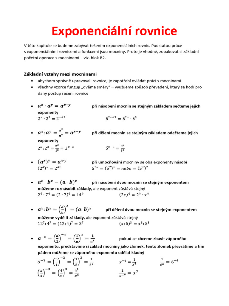 b6-1 - Exponenciální Rovnice | PDF