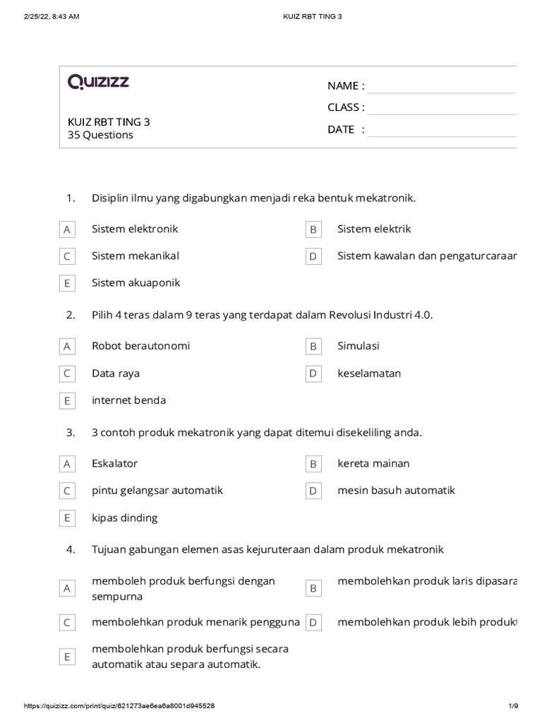 KUIZ RBT TING 3 | PDF