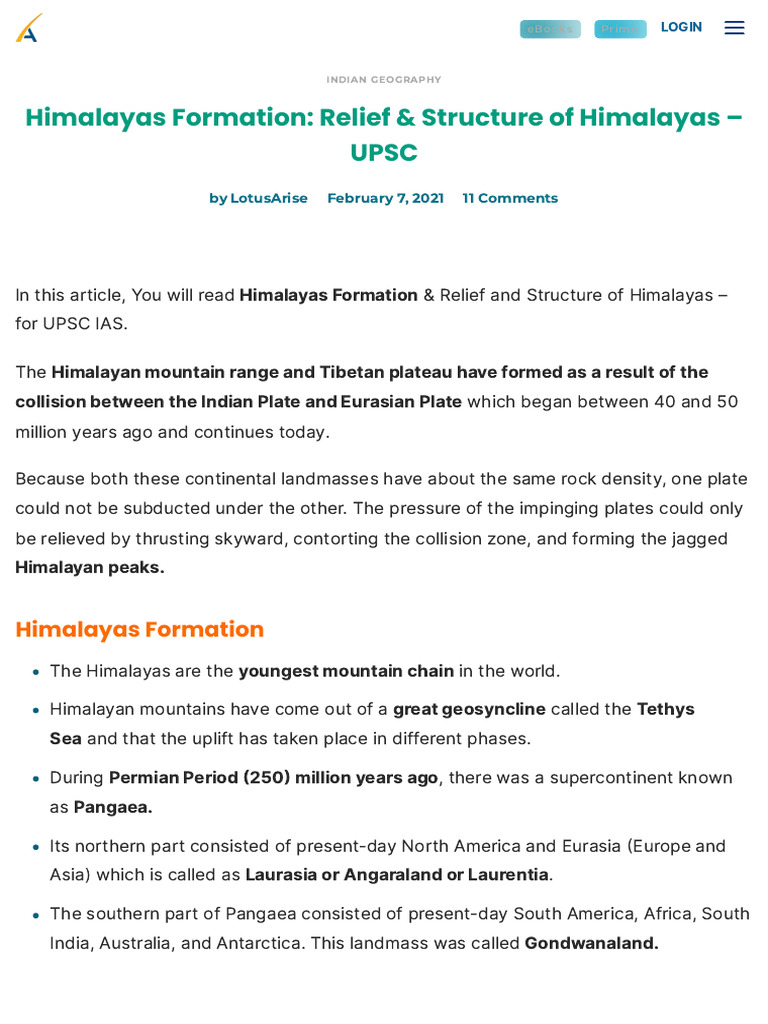Himalayas Formation - Relief & Structure of Himalayas - UPSC | PDF ...