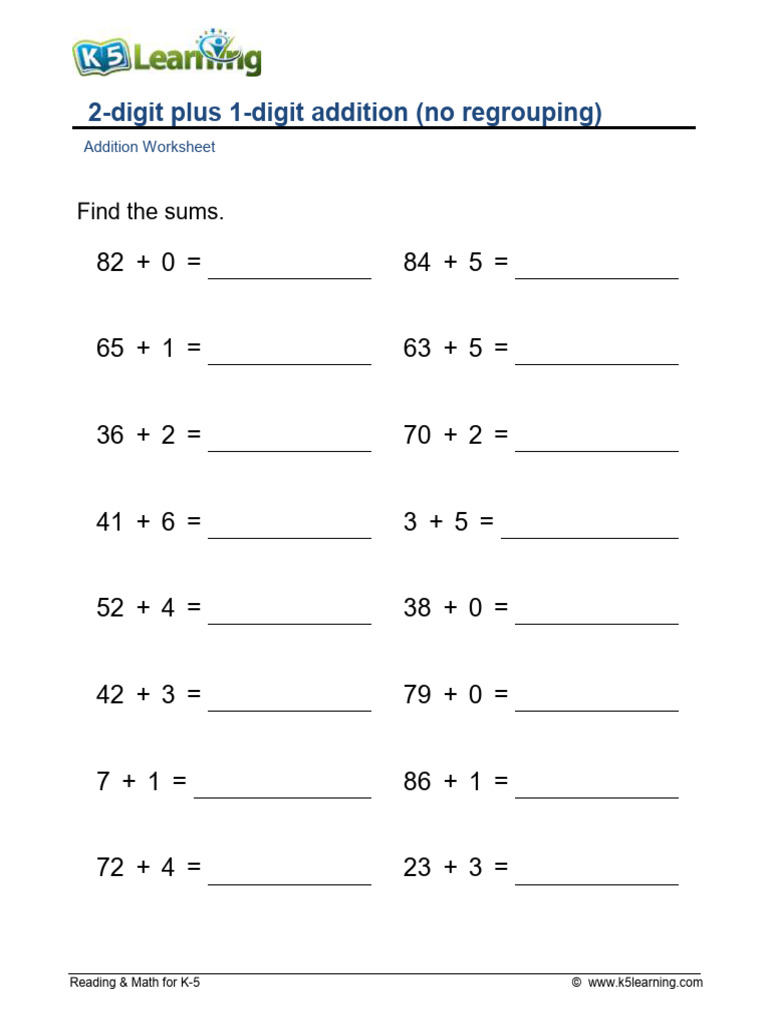 K-5 Addition Worksheet: 2-Digit Sums | PDF