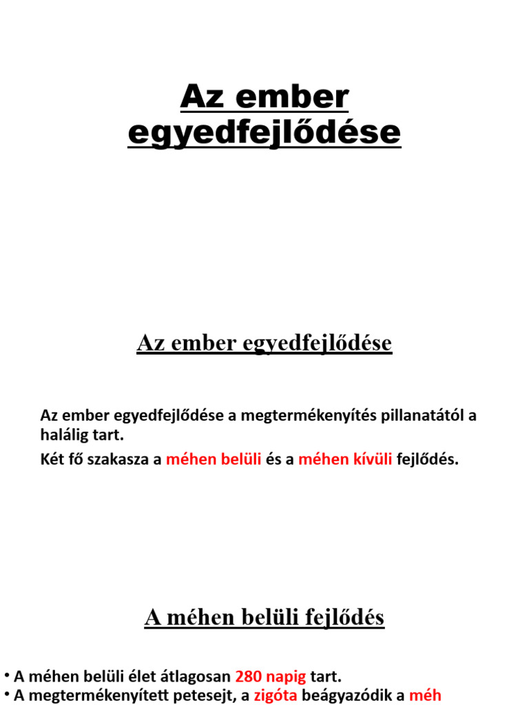 Az Ember Egyedfejlődése. | PDF
