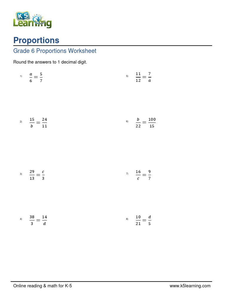 Grade 6 Proportions Worksheet Answers | PDF