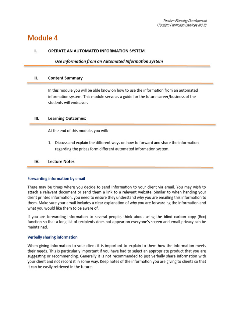 Module 4 Tourism Planning Development Tourism Promotion Services NC II ... Module 4 Tourism Planning Development Tourism Promotion Services NC II ...