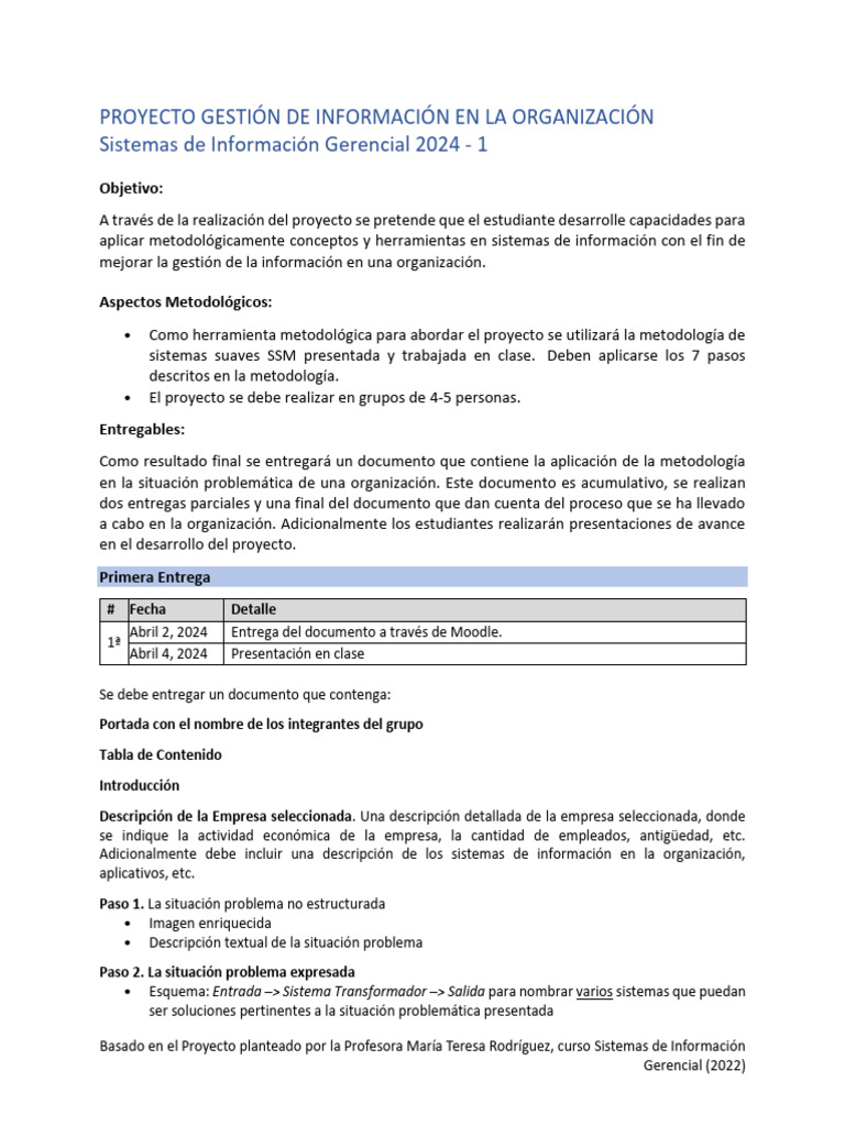Proyecto Sig - 2024-1 | PDF | Moodle | Información