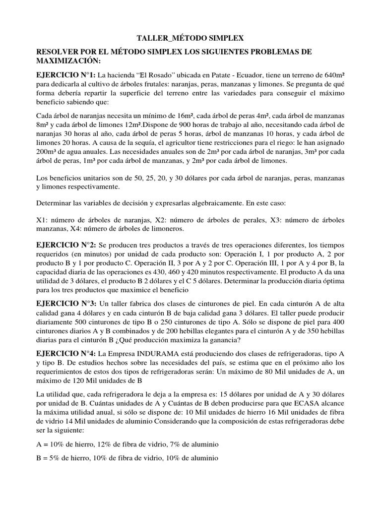 Taller N 3 - Maximizacion - Metodo Simplex | Descargar gratis PDF | Limón | manzana