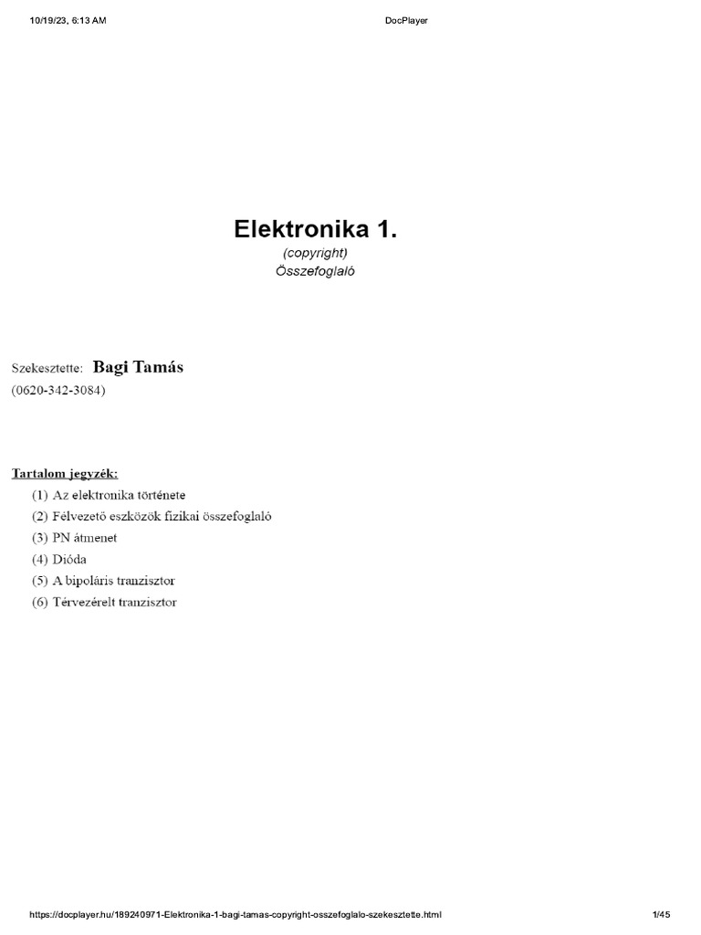 Elektronika 1. Bagi Tamás | PDF