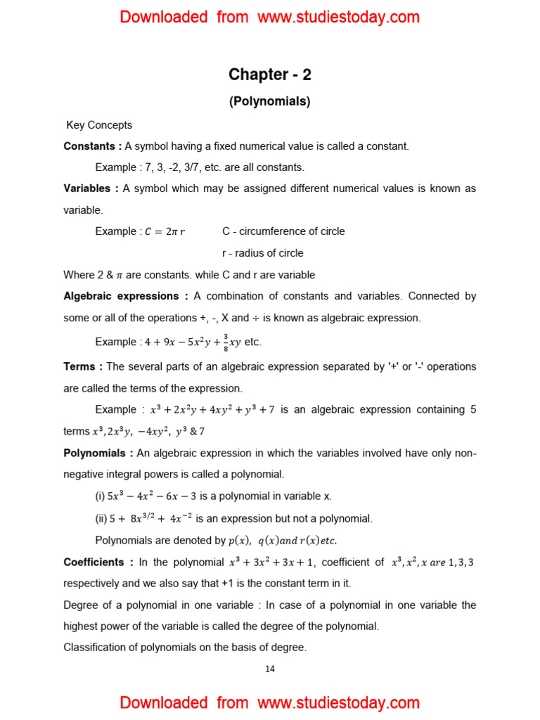CBSE Class 9 Mathematics Worksheet - Polynomials | PDF | Polynomial ...