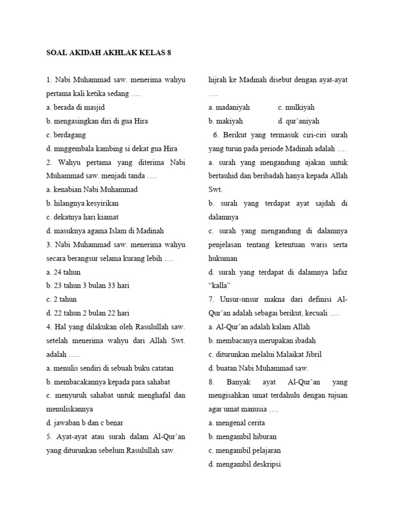 Soal Akidah Akhlak Kelas 8 | PDF