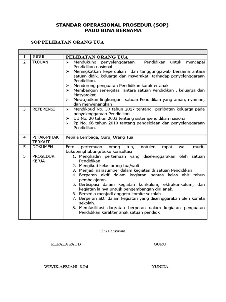 SOP KETERLIBATAN ORANG TUA | PDF SOP KETERLIBATAN ORANG TUA | PDF